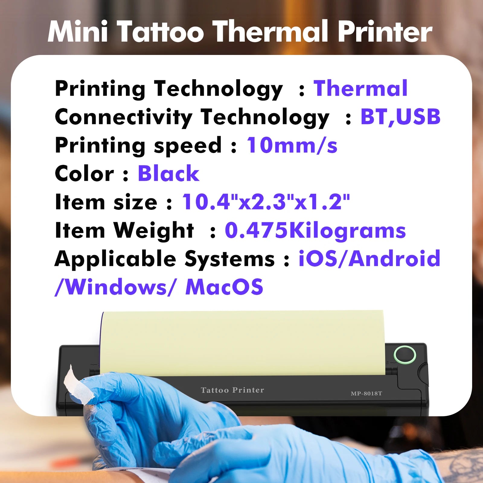 A4 Portable Printer Wireless Thermal Bluetooth Tattoos Printer Mini Th ...