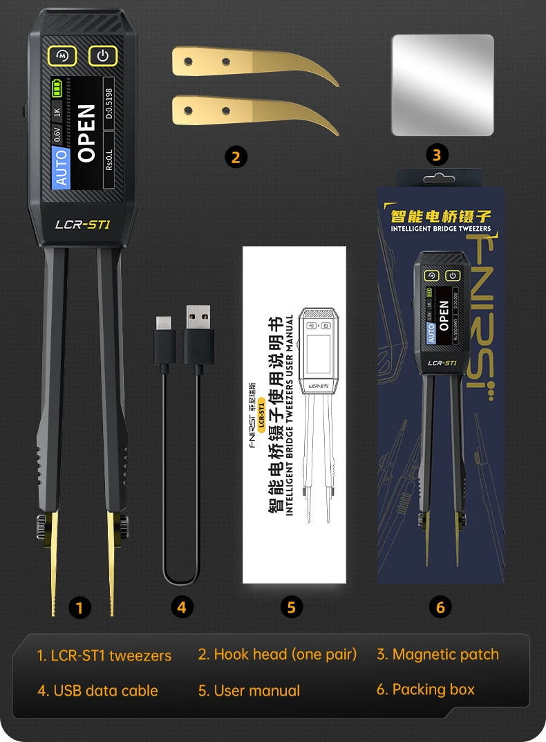 FNIRSI LCR-ST1 Mini Smart Tweezer LCR SMD ESR Tester Resistance Capaci ...