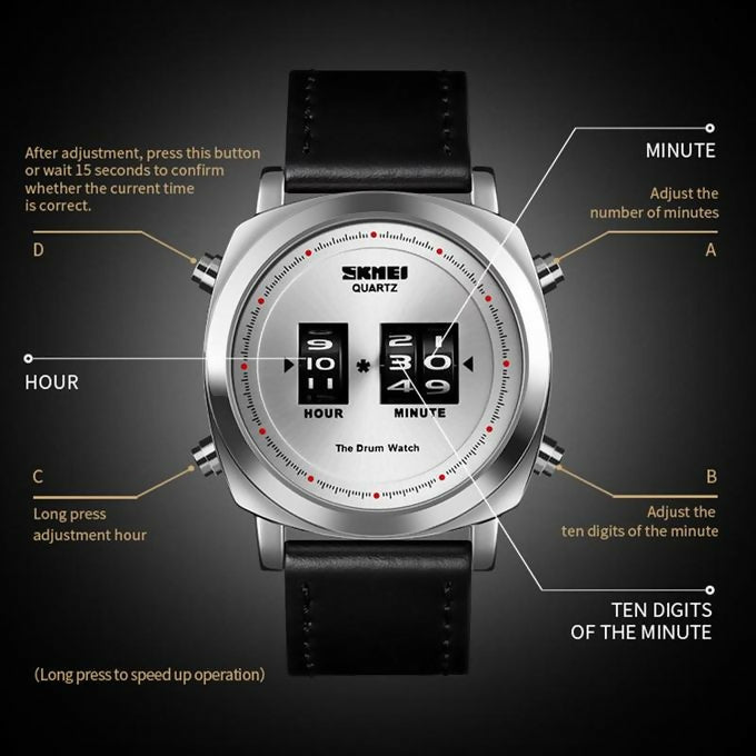 Skmei Drum Roll Watch Stunning Unique Rolling Time 3Bar – NairoMarket