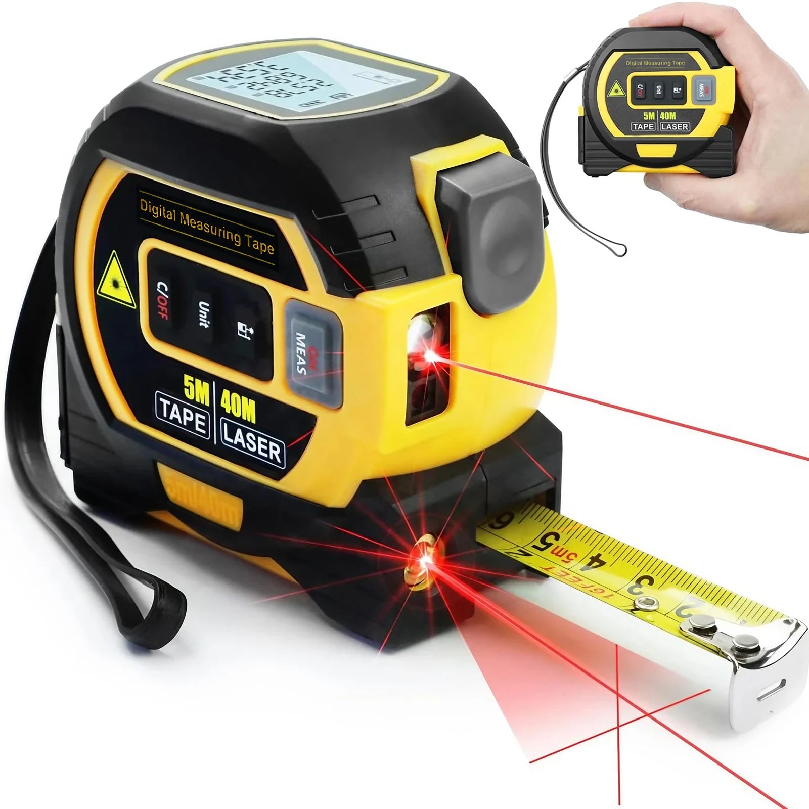 3-in-1 Laser Tape Measure 40/60M Meters Infrared Laser Distance Measur ...