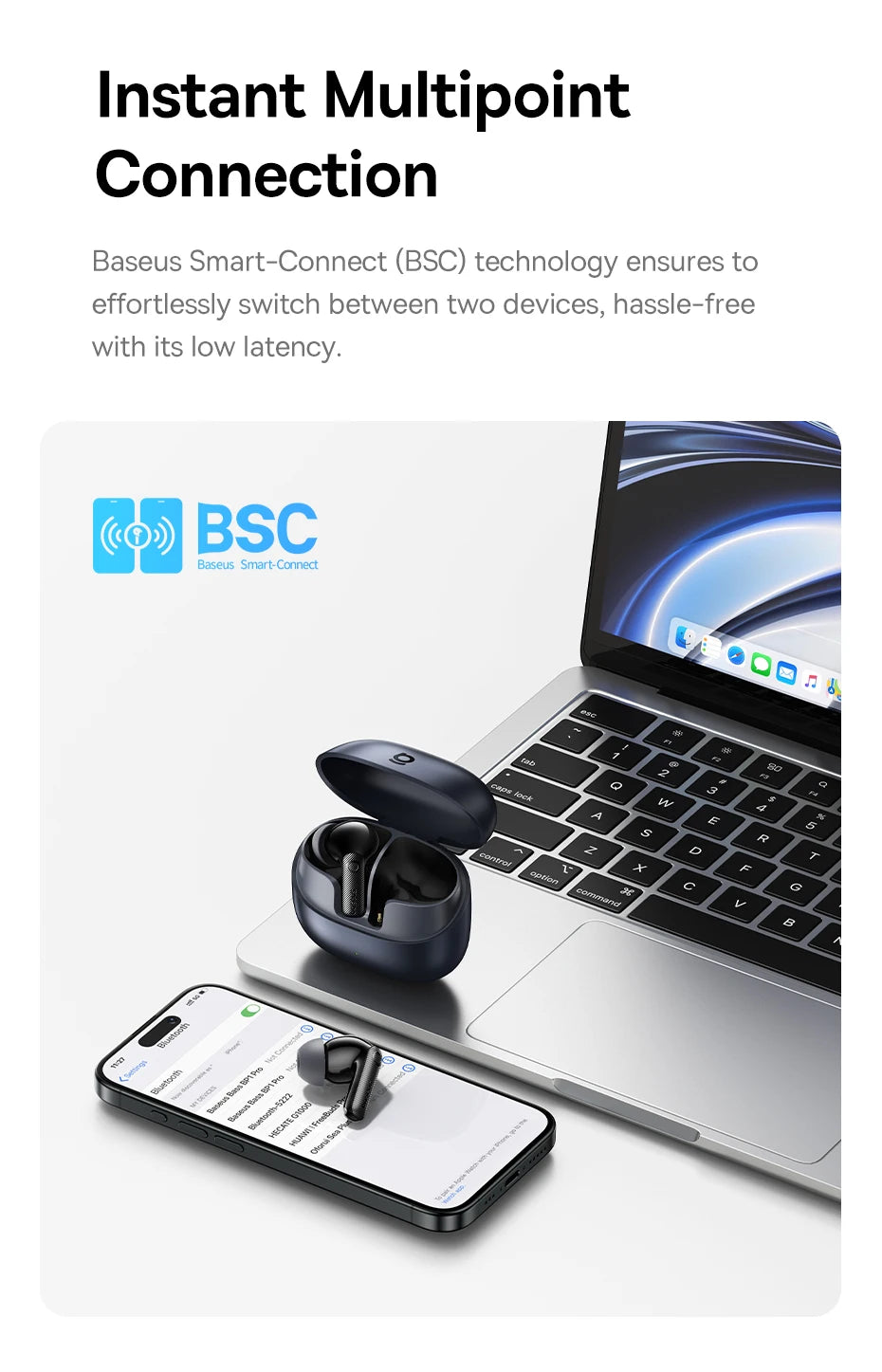 Baseus EP10 Pro ANC Earphones Wireless Bluetooth 6.0 50dB Realtime Ada ...