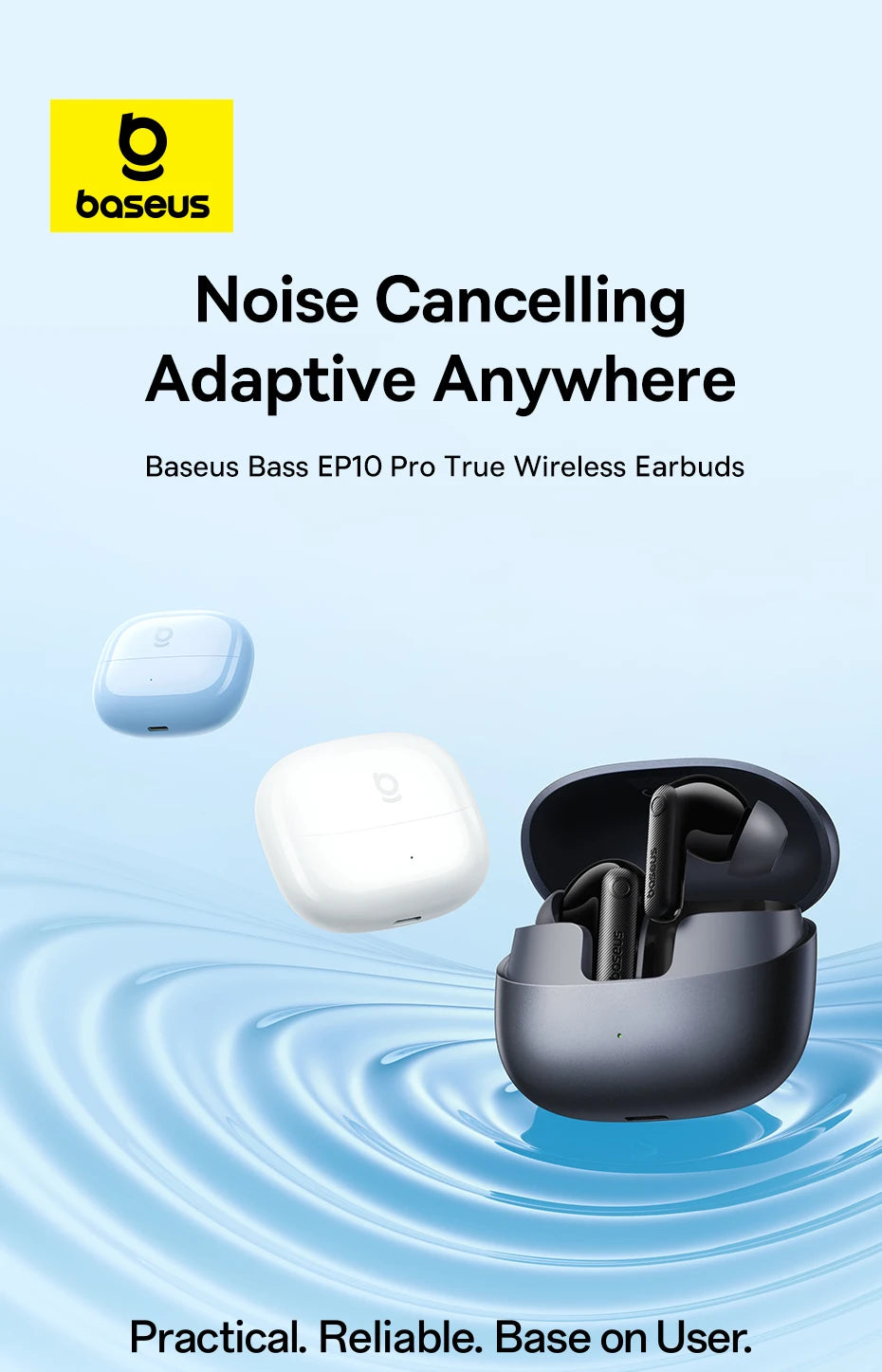 Baseus EP10 Pro ANC Earphones Wireless Bluetooth 6.0 50dB Realtime Ada ...