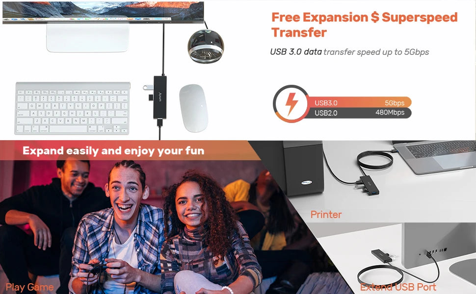 Alxum USB HUB Multi Ports Extension USB3.0 Splitter Adapter USB-A Dock ...