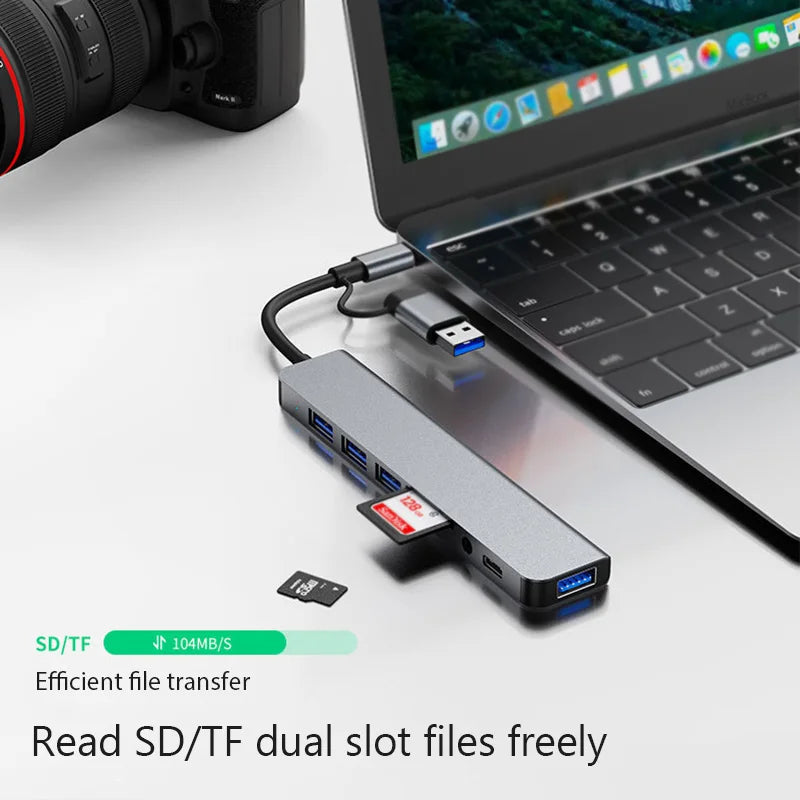 8 In 2 USB HUB With Splitter Card Reader, USB C Port, USB 3.0, SD/TF S ...