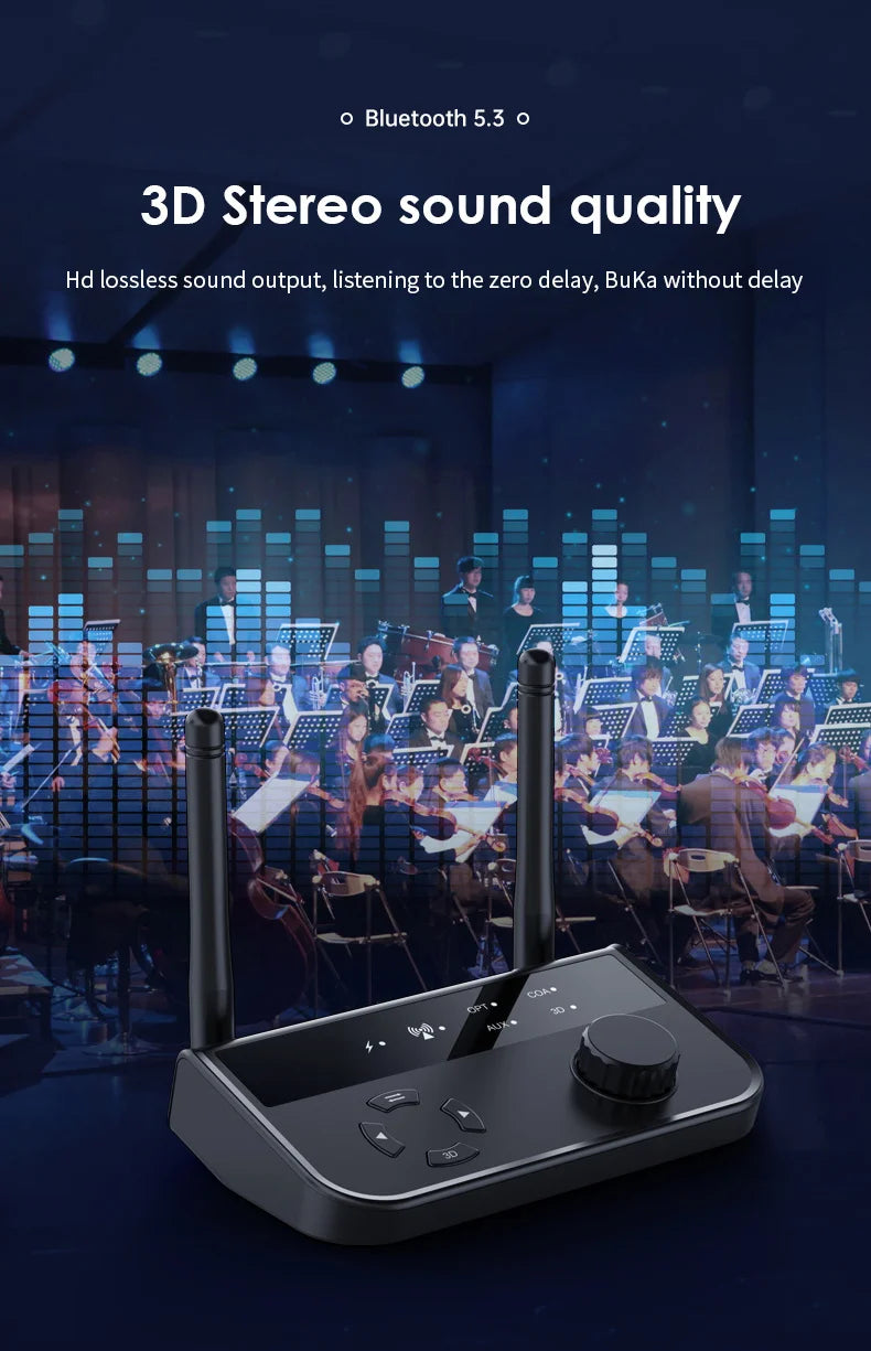 3D Stereo Bluetooth 5.3 Audio Receiver Optical/Coaxial/3.5mm AUX Analo ...