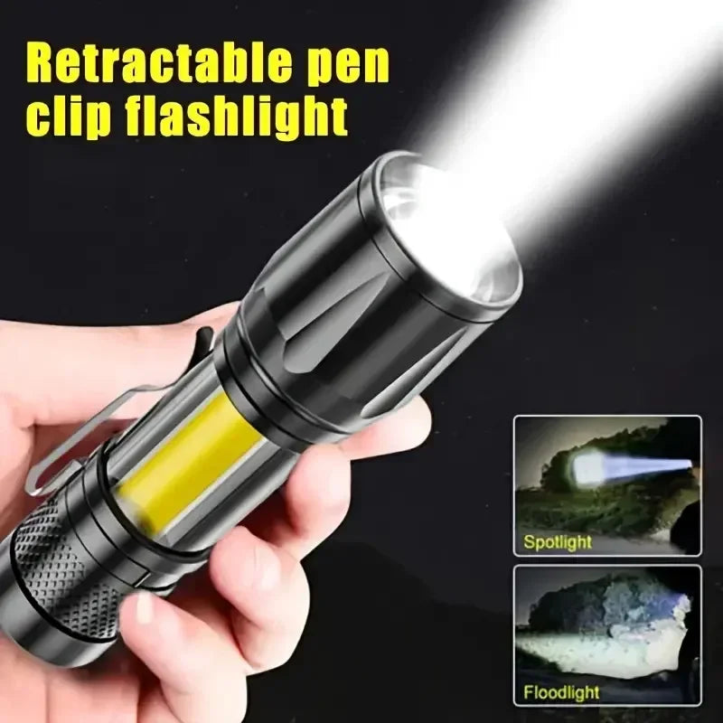 LED Flashlight Rechargeable USB Torch Pocket Flash Light COB Side Sear ...