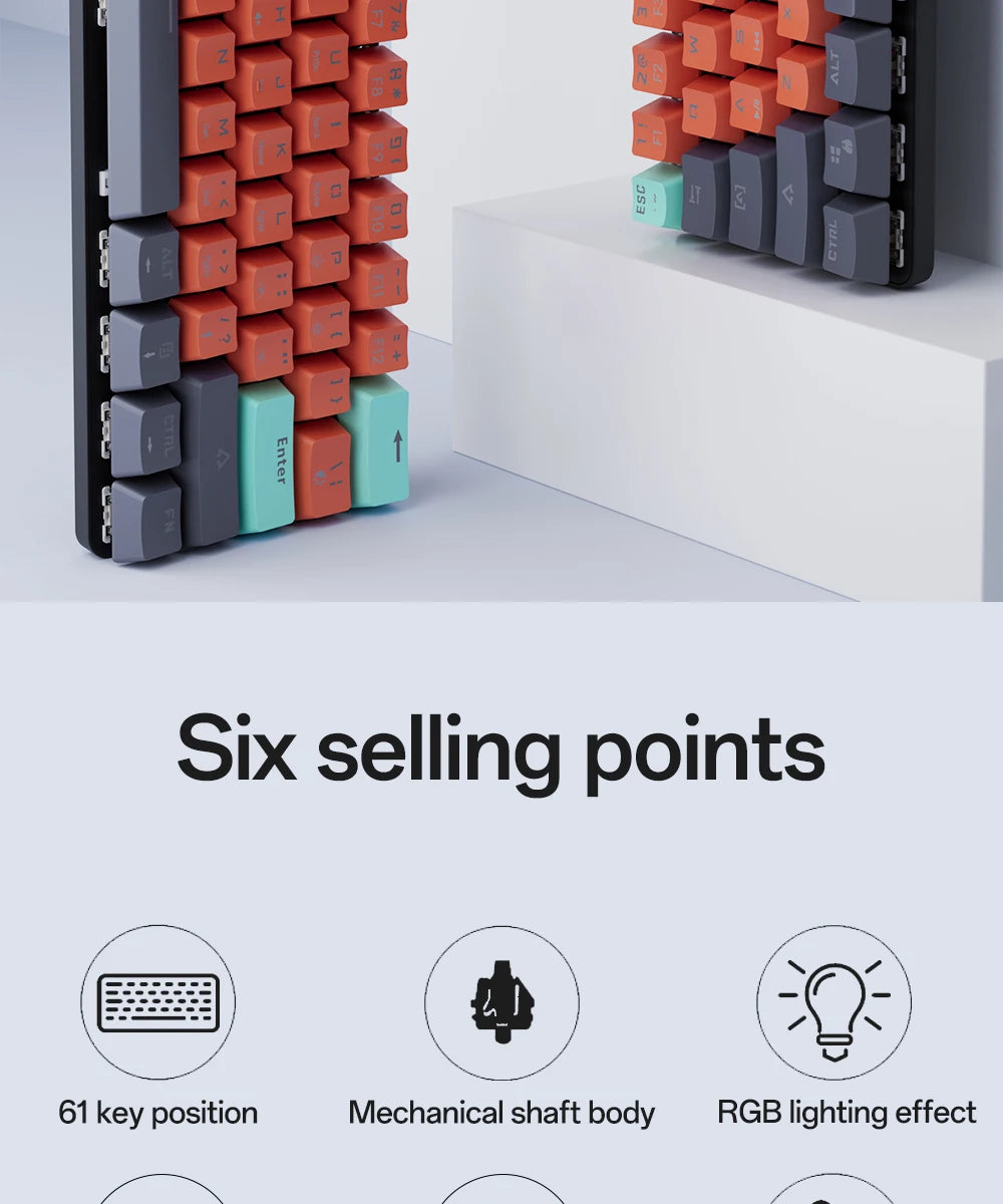 MUCAI 61 key mechanical keyboard red switch RGB backlight hot swappabl ...