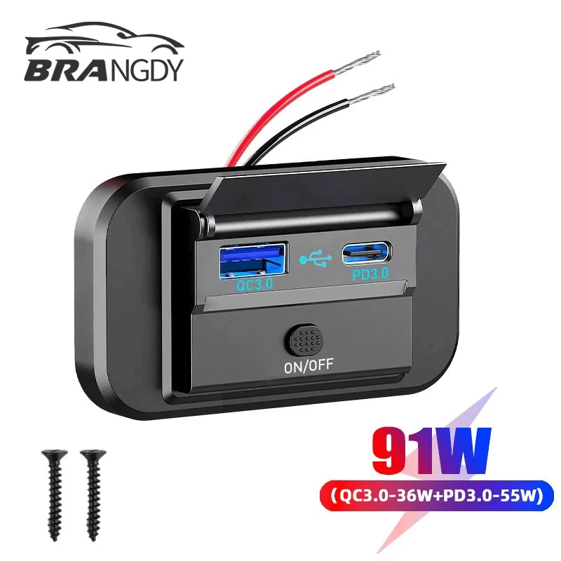 Quick Charge PD Type C Dual USB Ports Car Bus Charger Socket Adapter 1 ...