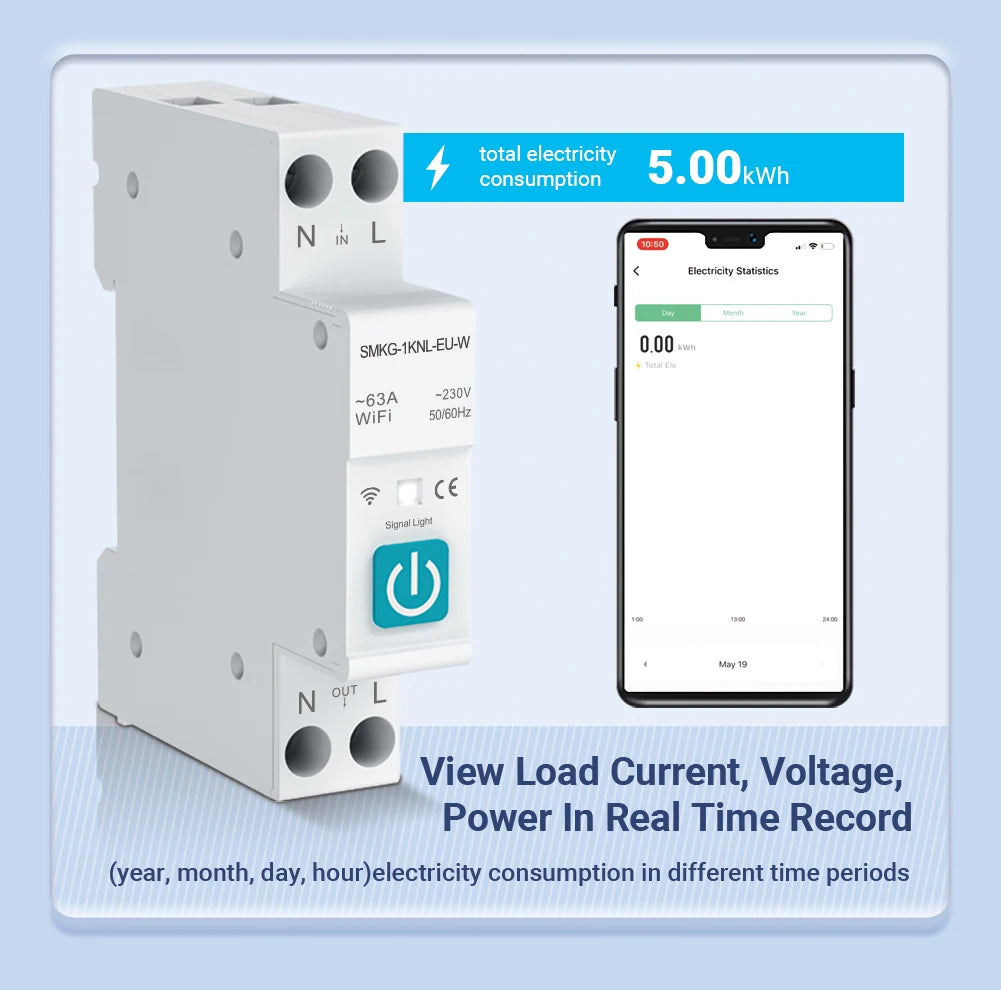 Tuya WIFI Smart Circuit Breaker 1P 10/16/25/32/40/63A DIN Rail With Me ...