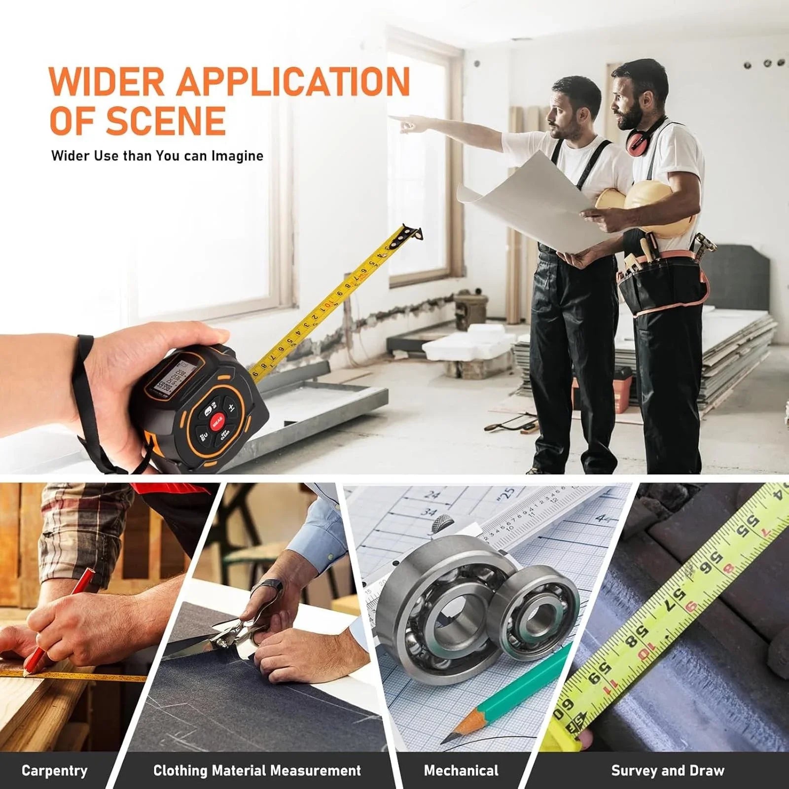 3-in-1 Laser Tape Measure 40/60M Meters Infrared Laser Distance Measur ...