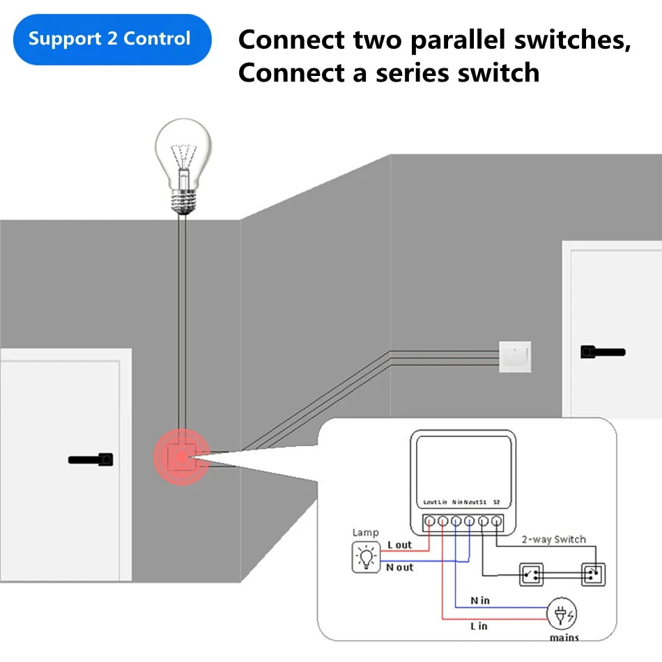 16A Mini Wifi DIY Light Switches Module 2-way Control Work With Tuya S ...