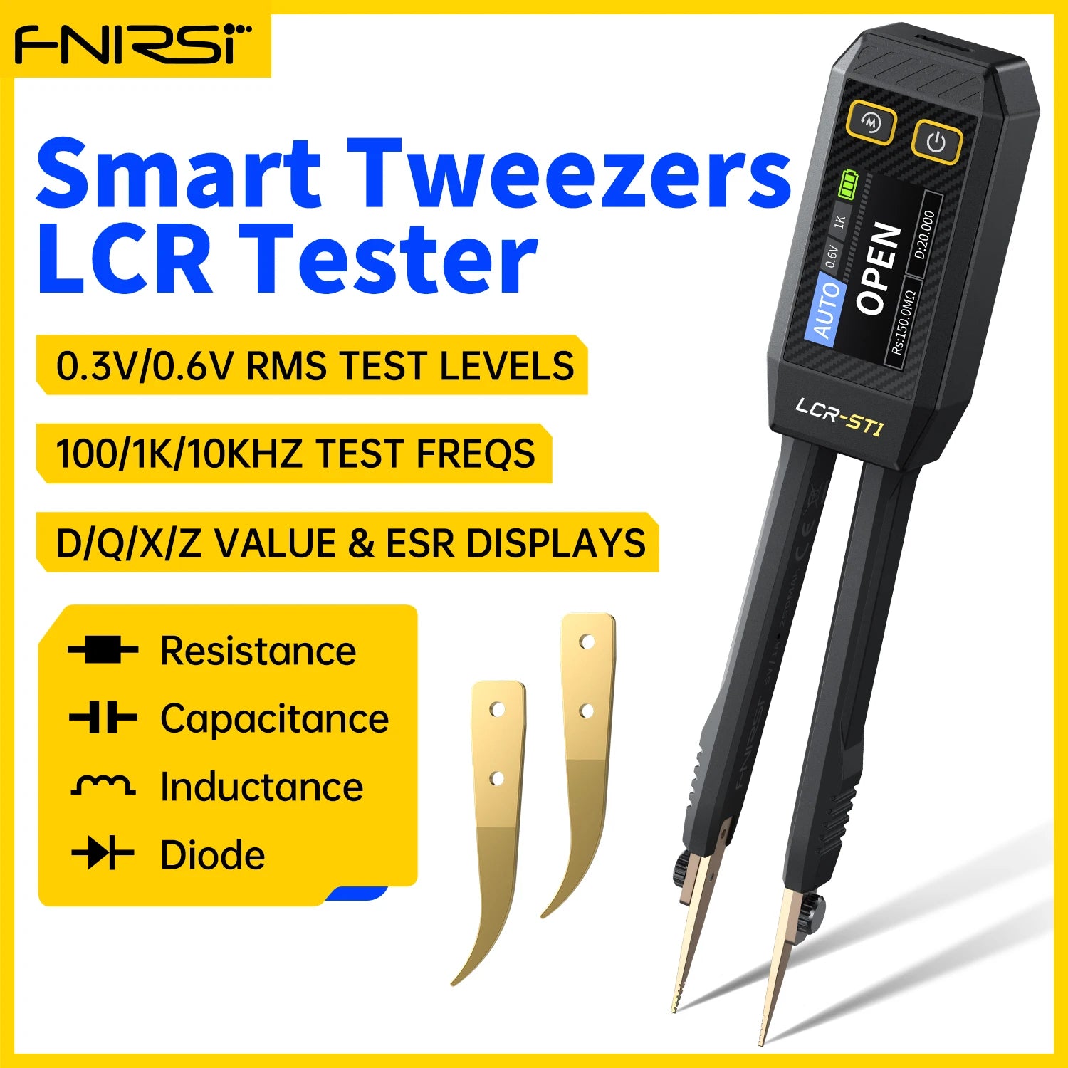 FNIRSI LCR-ST1 Mini Smart Tweezer LCR SMD ESR Tester Resistance Capaci ...