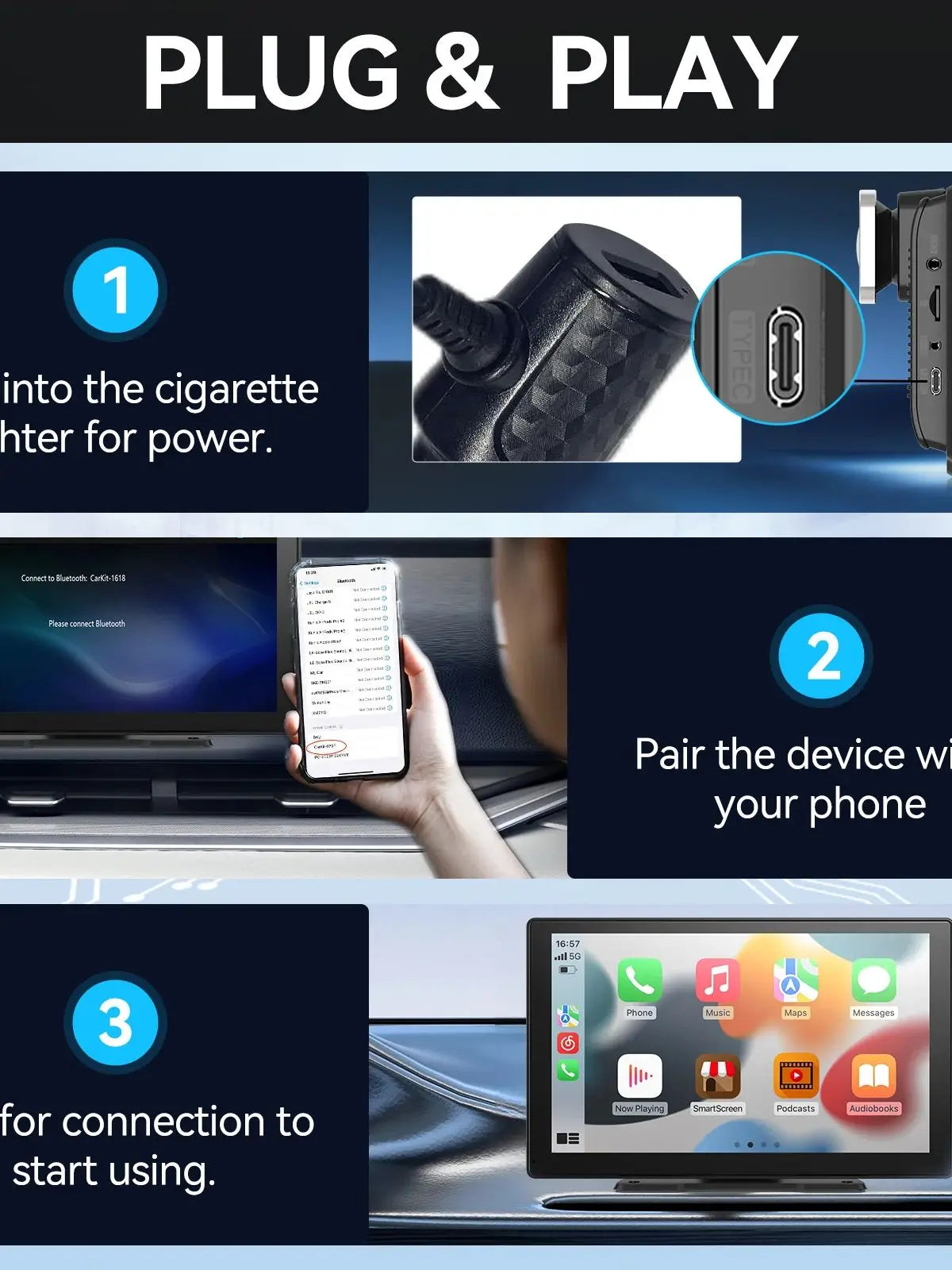 Universal Portable Carplay for Car Screen, Wireless Carplay Screen Wir ...