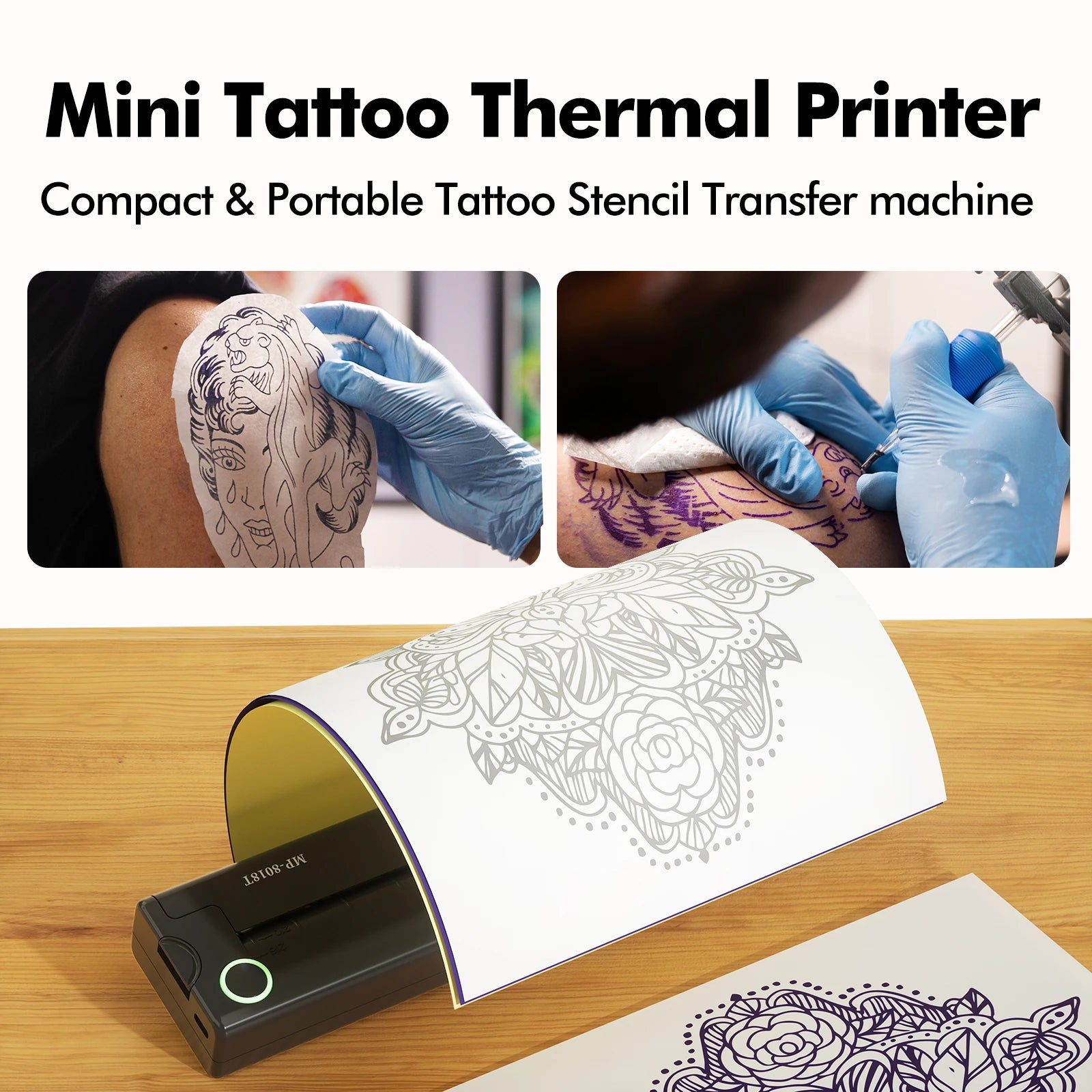 A4 Portable Printer Wireless Thermal Bluetooth Tattoos Printer Mini Th ...