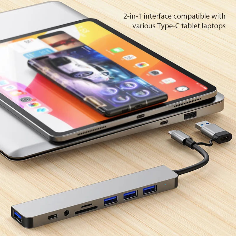 8 In 2 USB HUB With Splitter Card Reader, USB C Port, USB 3.0, SD/TF S ...