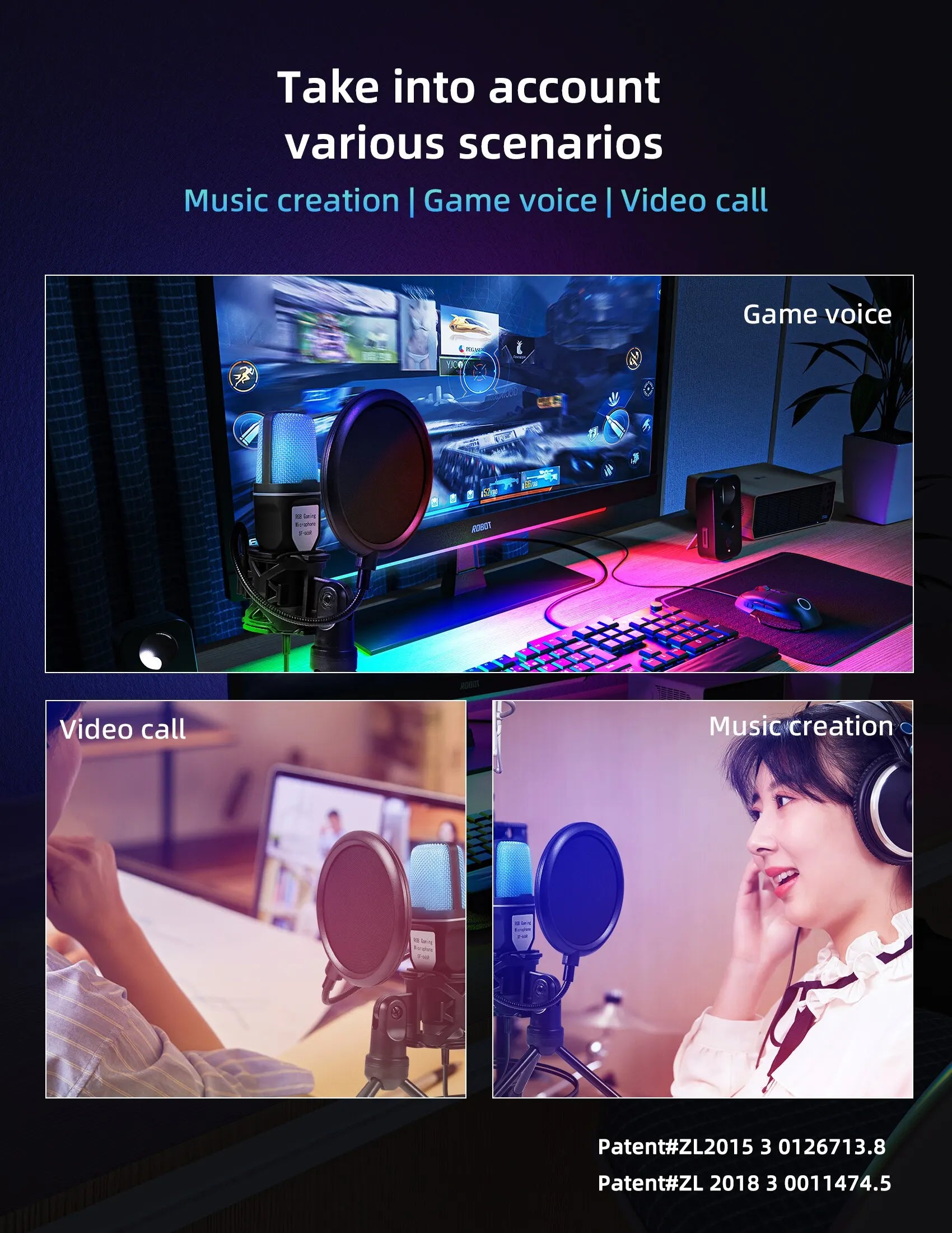 Portable USB Microphone RGB Microfone Condensador Wire Gaming Mic for ...