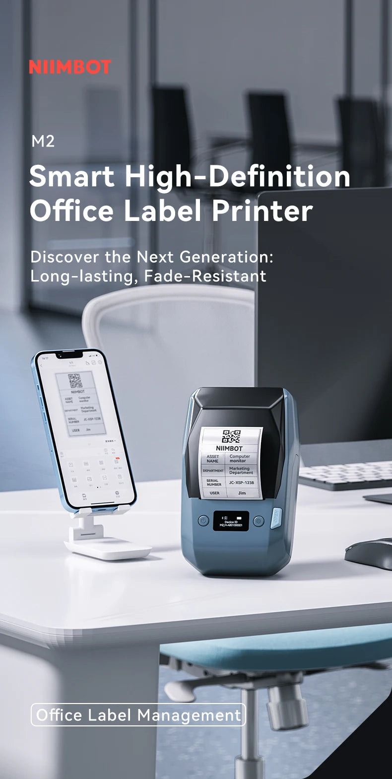 NIIMBOT M2 Portable Thermal Transfer Self-adhesive Label Printer Multi ...