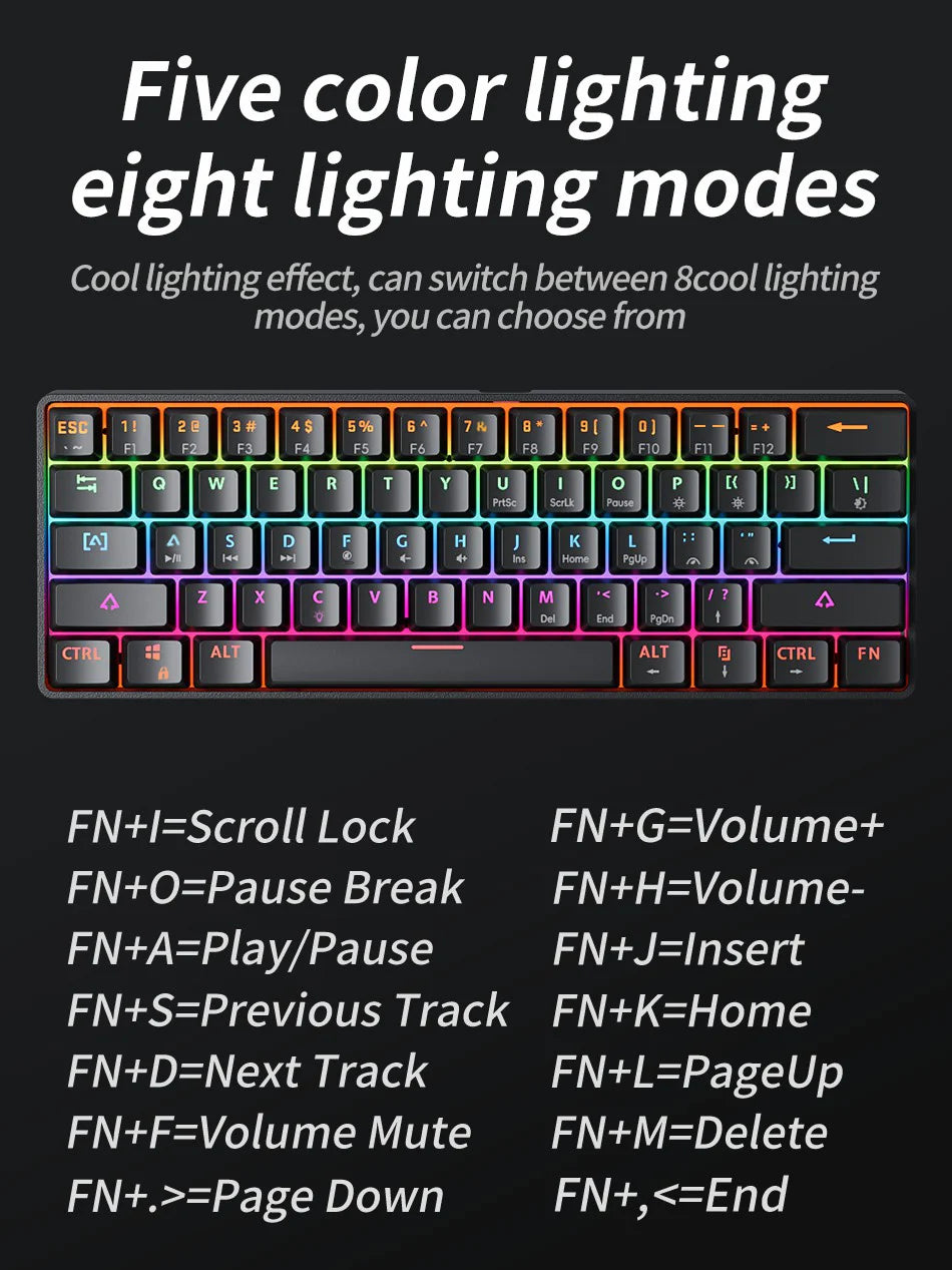 MUCAI 61USB Wired Mechanical Keyboard Red Axis 61 Keys Hot Swappable I ...