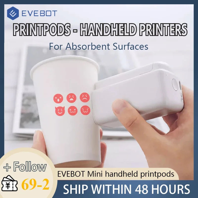Evebot PrintPods Handheld Printers for Absorbent Surfaces Mini Wireles ...