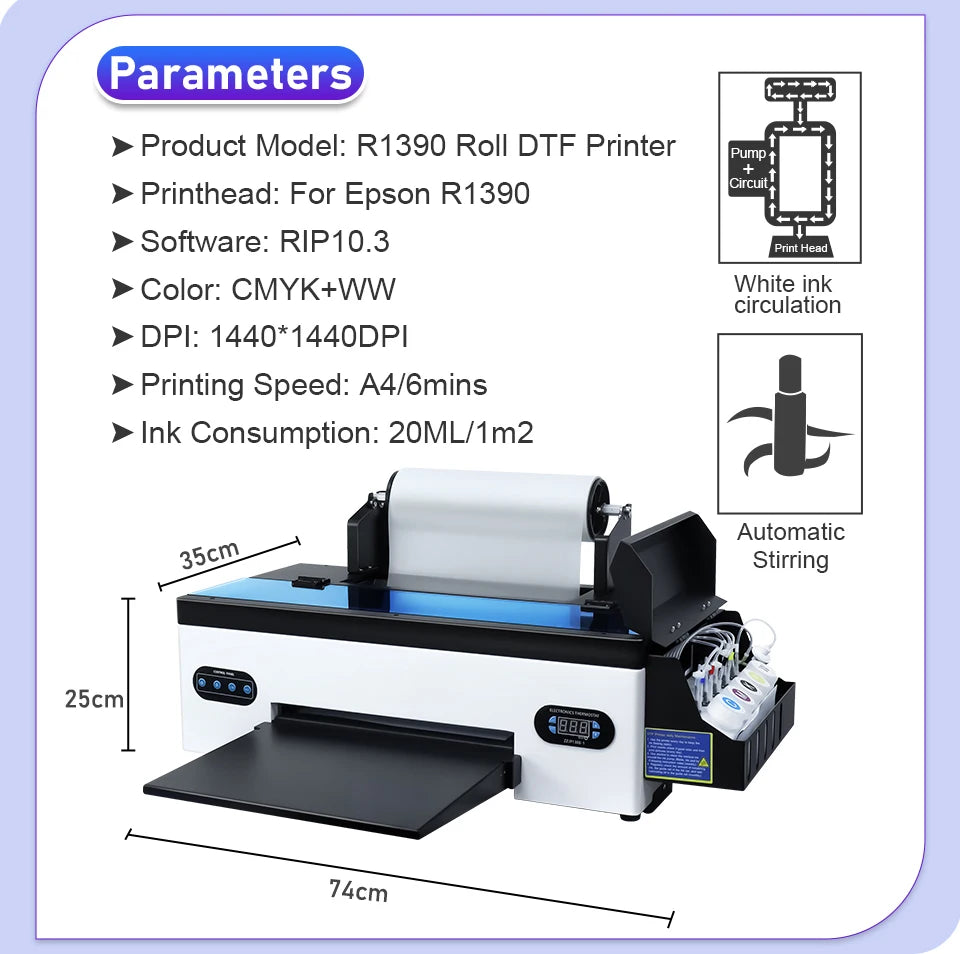 A3 DTF Printer for Epson R1390 with Roll Feeder Heat Transfer Direct t ...