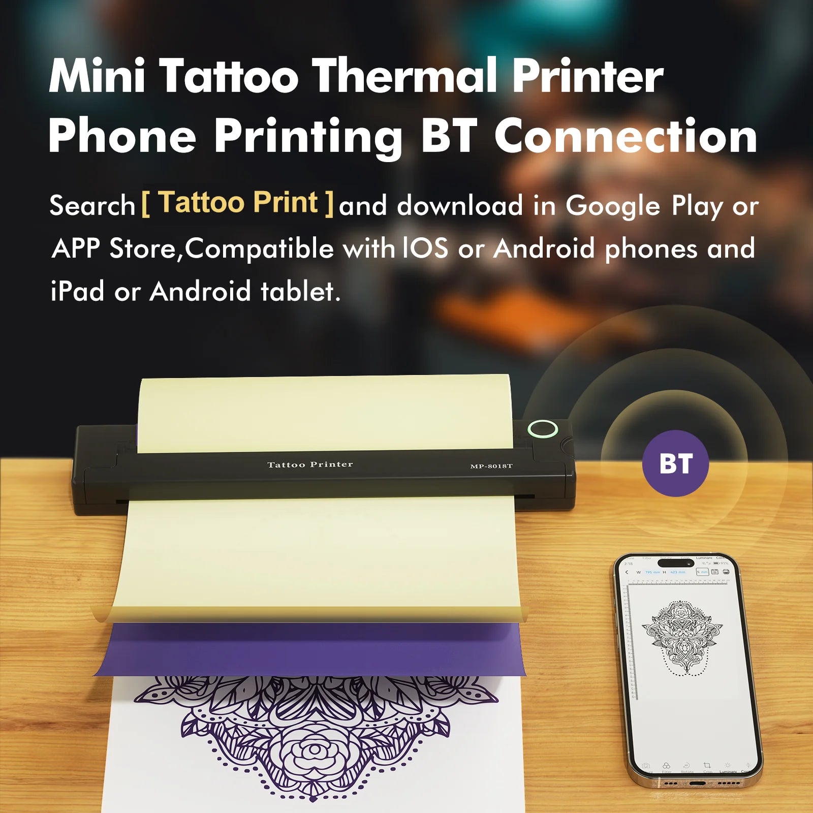 A4 Portable Printer Wireless Thermal Bluetooth Tattoos Printer Mini Th ...