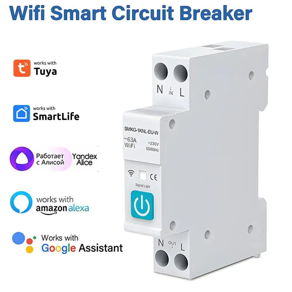 Tuya WIFI Smart Circuit Breaker 1P 10/16/25/32/40/63A DIN Rail With Me ...