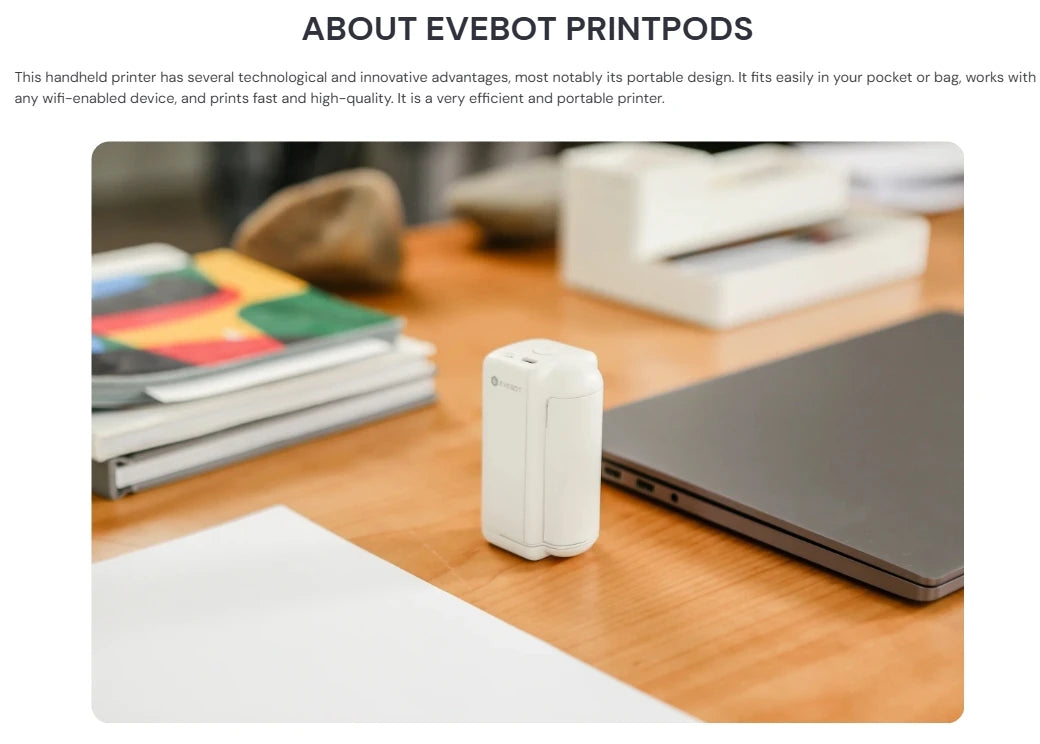 Evebot PrintPods Handheld Printers for Absorbent Surfaces Mini Wireles ...