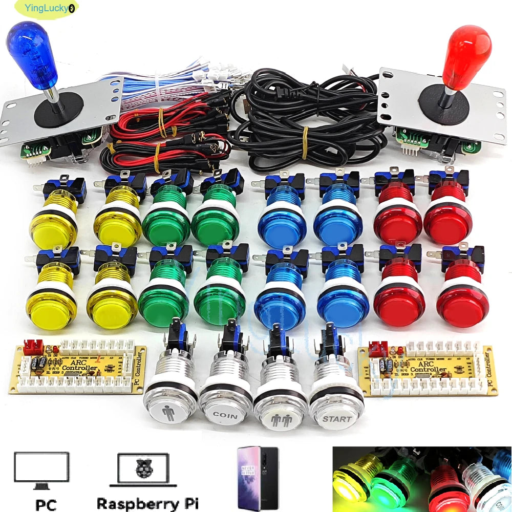 2 Player DIY Arcade Game Kit for PC Raspberry Pi with LED Push Buttons ...