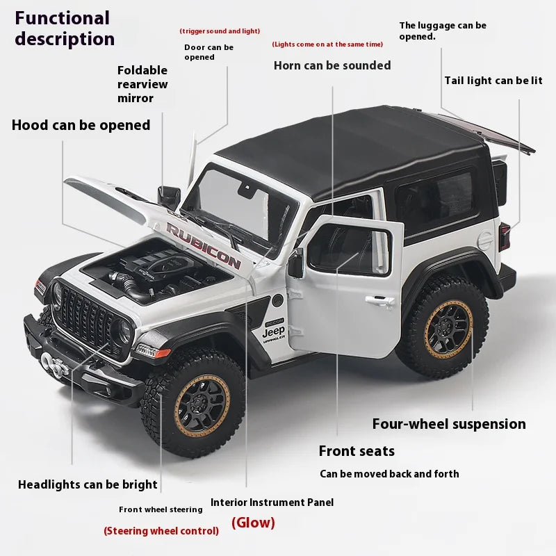 1:18 Scale Jeep Wrangler Alloy Model Car Toy with Sound & Light Effect ...