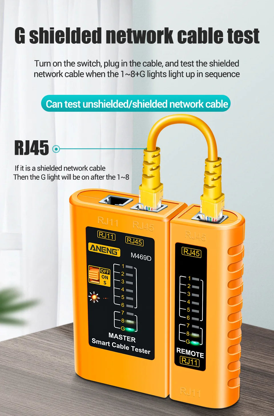 ANENG M469D Cable lan tester Network Cable Tester RJ45 RJ11 RJ12 CAT5 ...