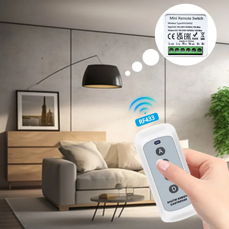 RF Universal Wireless Switch 433MHZ 16A 110V 220V 4KEY Remote Control ...