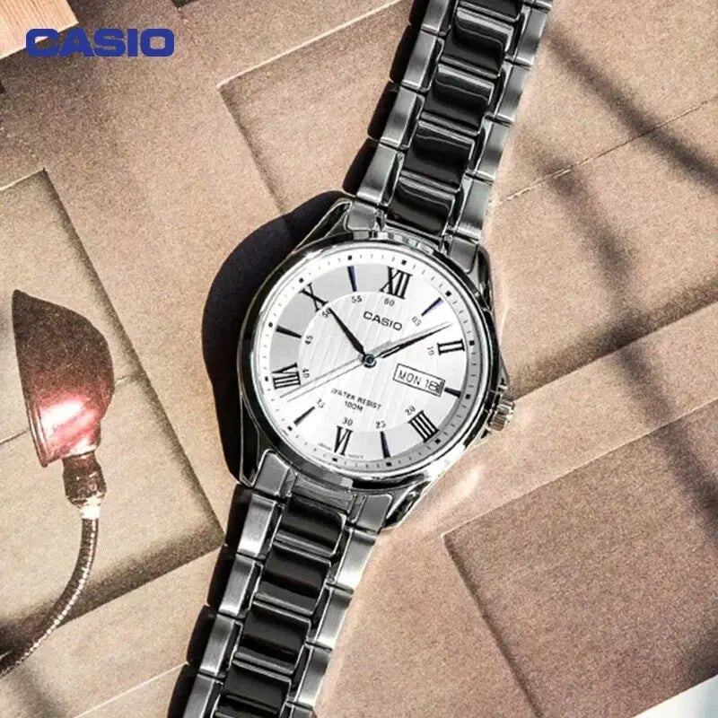 Casio MTP-1384D Watch Men's Business Large Steel Dial With Roman Numer ...