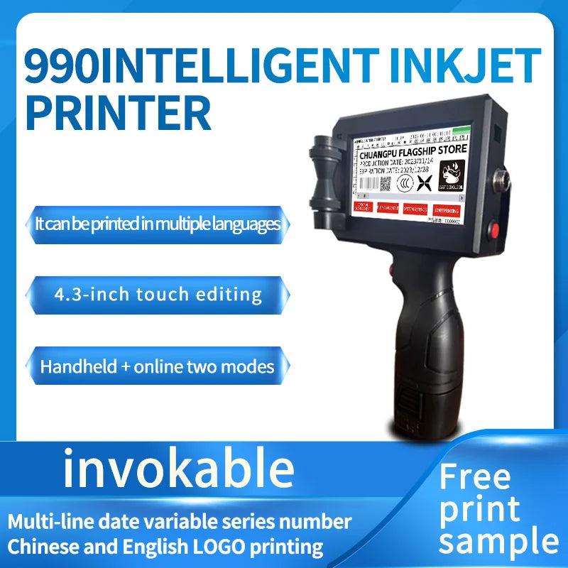 Portable 12.7mm Handheld Inkjet Printer QR Barcode Batch Number Logo E ...