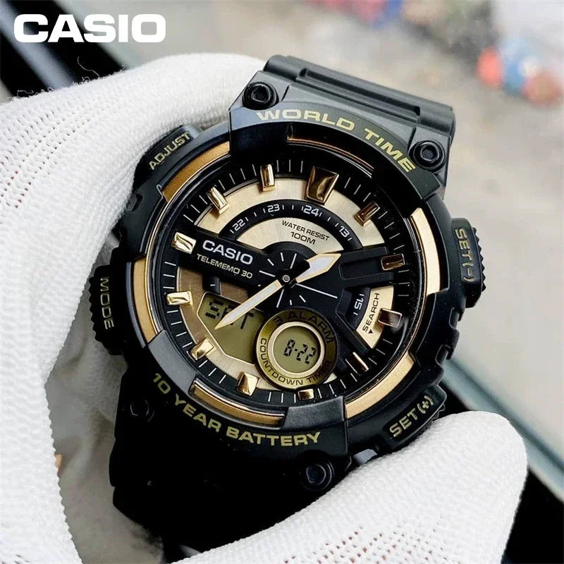 Casio AEQ-110W Men's Watch Black Samurai Digital Hands Dual Dial Multi ...
