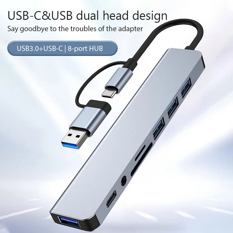 8 In 2 USB HUB With Splitter Card Reader, USB C Port, USB 3.0, SD/TF S ...
