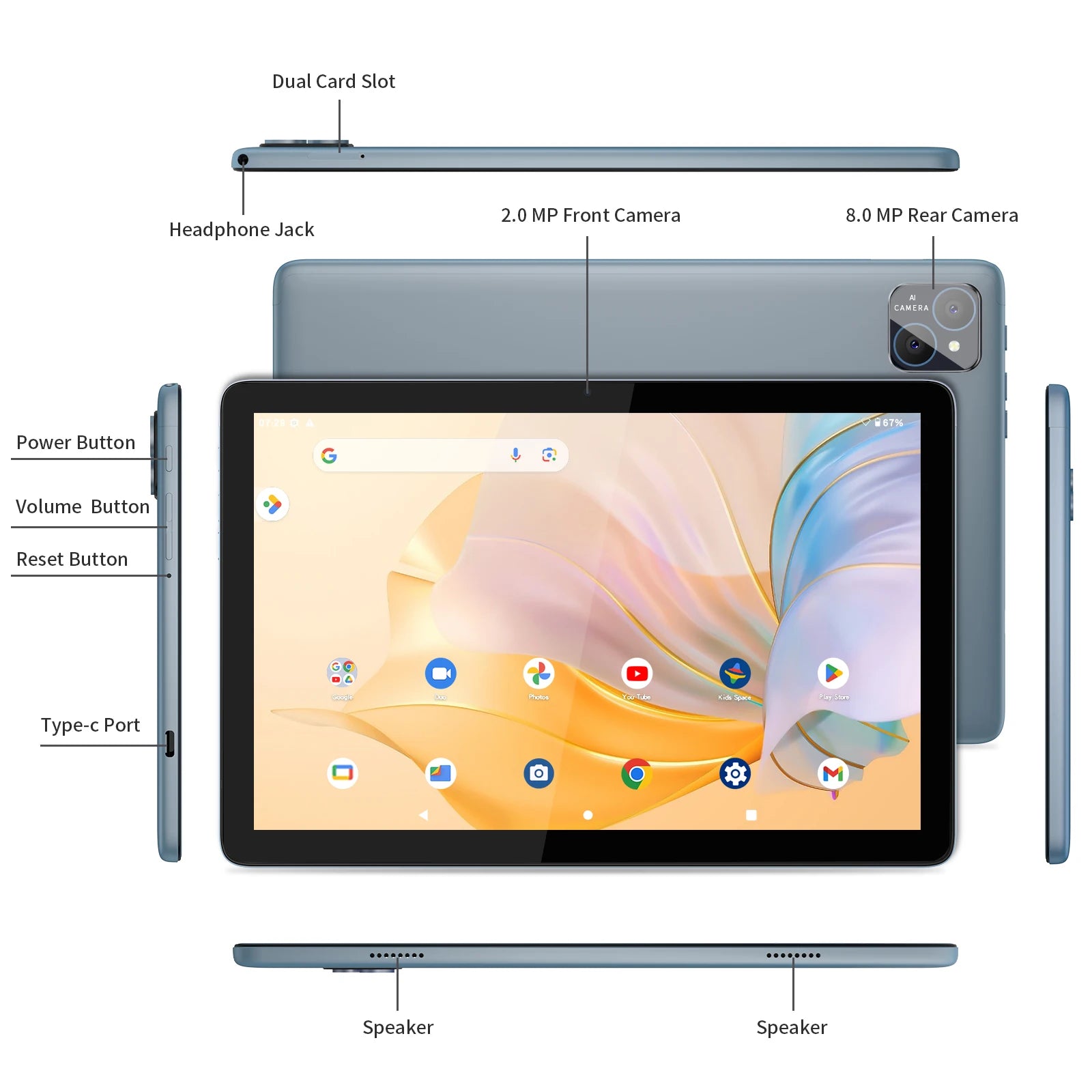 PRITOM TAB11 Android 14 Tablet, 10 Inch, Octa-Core, 5G WiFi6, 128GB, 8 ...