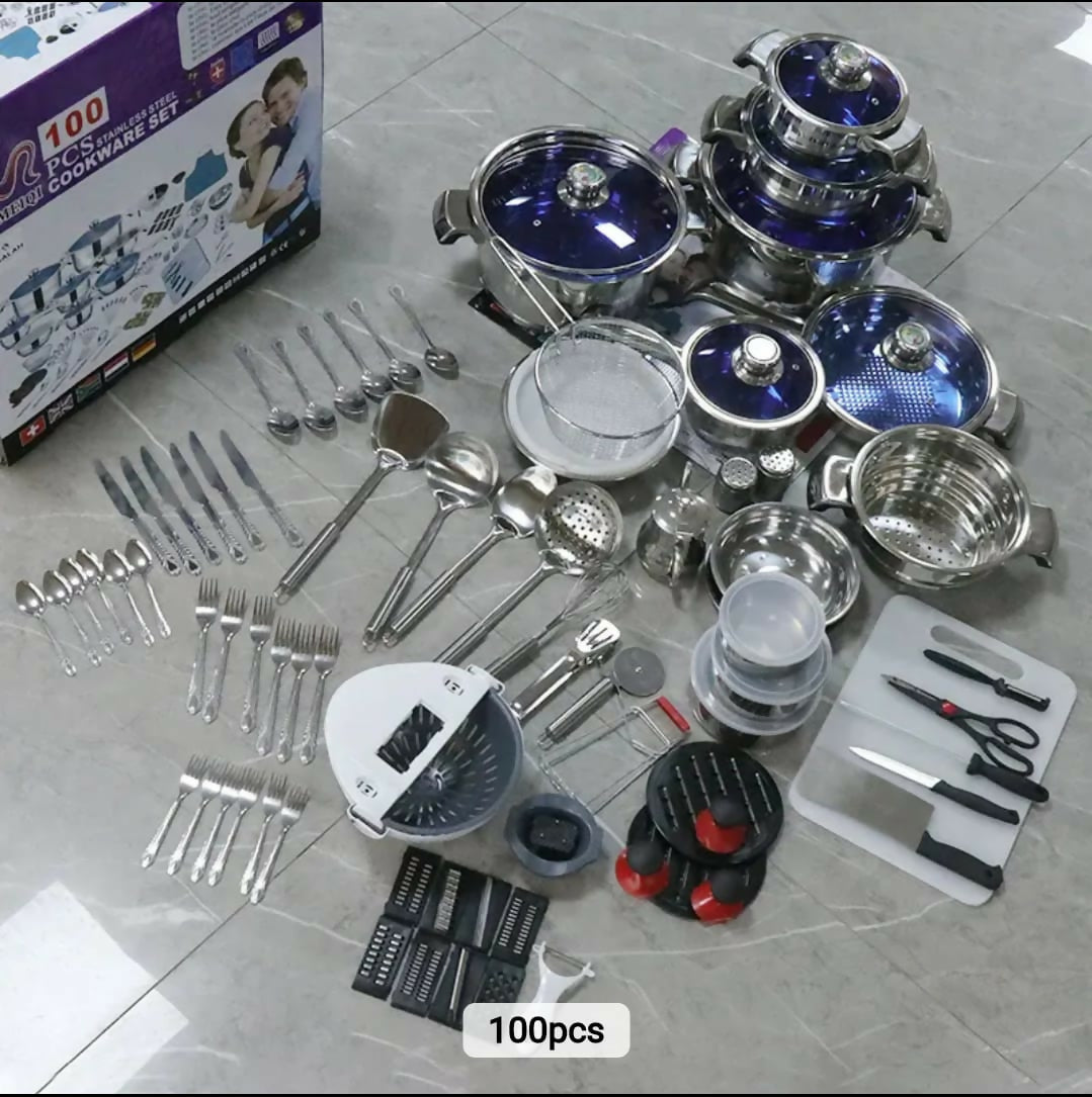 Marwa 100 Pieces Stainless Cookware Set Cooking Pots – NairoMarket