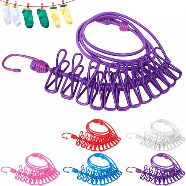 Strong 1.8m to 3.4m Stretching Cloth Line with 12 pegs, Clothes Line C ...