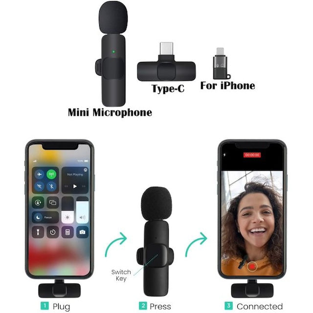 Vlogging Wireless Lapel Microphone Type-C & IPhone with Intelligent No ...