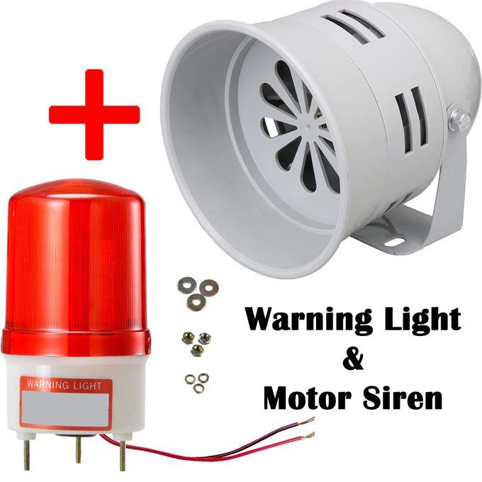 LED Warning Rotating Light + Motor Siren Alarm Revolving Red Beacon Fl ...